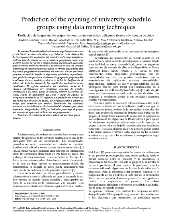(PDF) Prediction of the opening of university schedule groups using data mining techniques