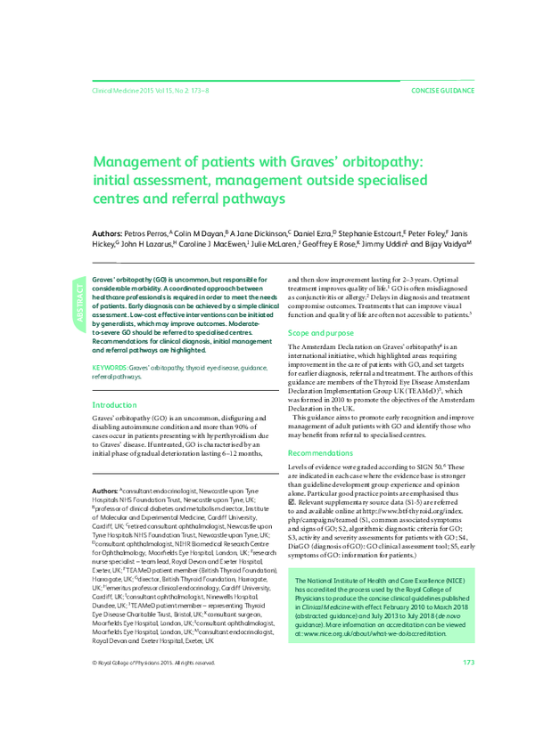 (PDF) Management of patients with Graves' orbitopathy: initial assessment, management outside ...