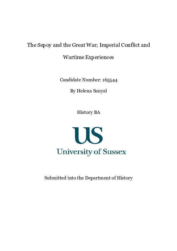 (DOC) The Sepoys and the Great War; Imperial Conflict and Wartime ...
