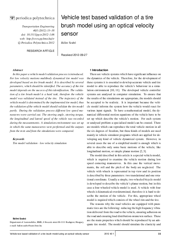 (PDF) Vehicle test based validation of a tire brush model using an ...