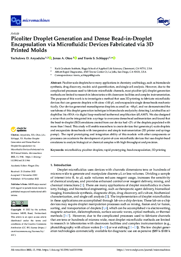 (PDF) Picoliter Droplet Generation and Dense Bead-in-Droplet Encapsulation via Microfluidic ...