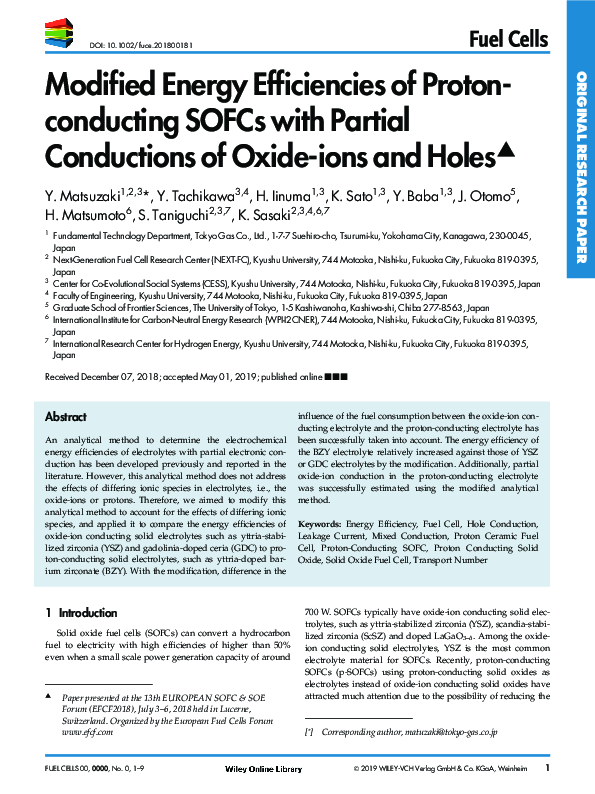(PDF) Modified Energy Efficiencies of Proton‐conducting SOFCs with Partial Conductions of Oxide ...