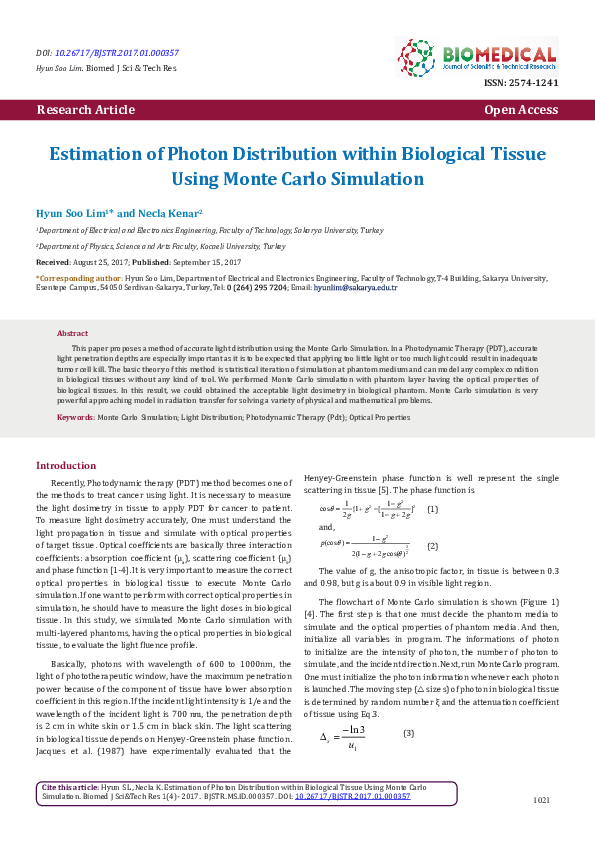 (PDF) Estimation of Photon Distribution within Biological Tissue Using Monte Carlo Simulation