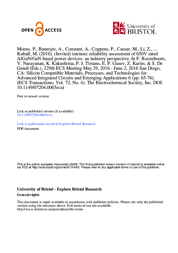 (PDF) (Invited) Intrinsic Reliability Assessment of 650V Rated AlGaN ...