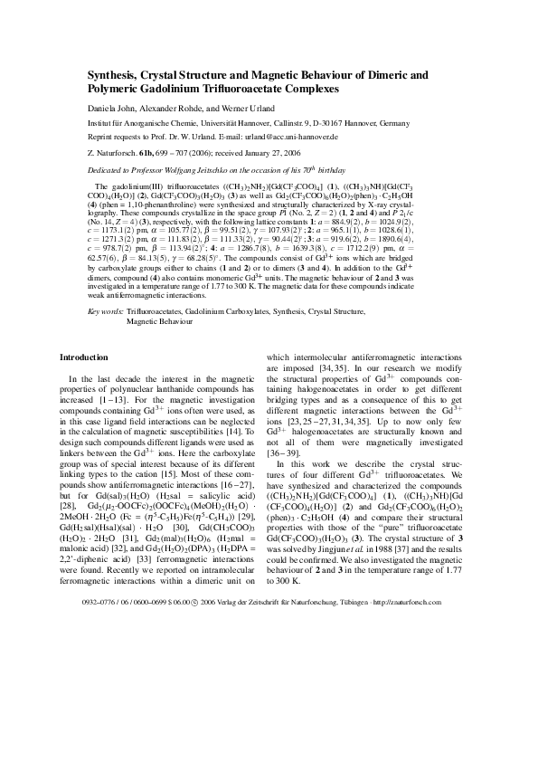 (PDF) Synthesis, Crystal Structure, and Magnetic Behavior of Two Dicyanamido-Bridged Complexes ...