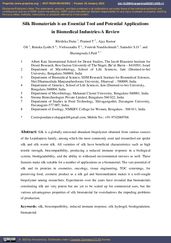 (PDF) Silk Biomaterials is an Essential Tool and Potential Applications in Biomedical Industries ...