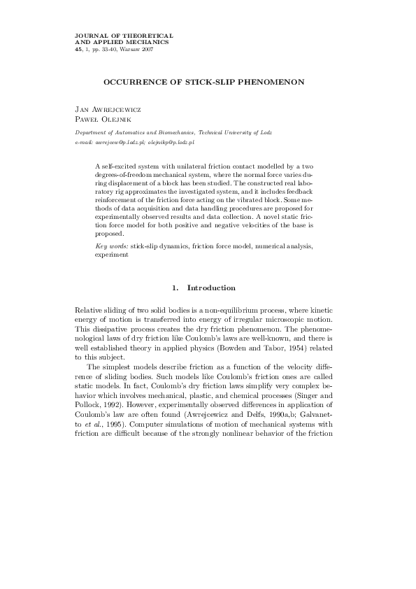 Pdf Occurrence Of Stick Slip Phenomenon