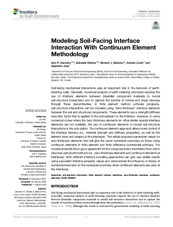 (PDF) Modeling Soil-Facing Interface Interaction With Continuum Element Methodology