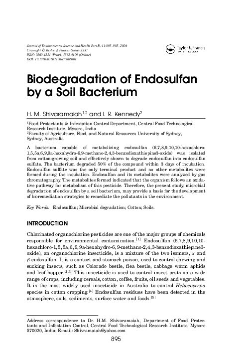 (PDF) Biodegradation of Endosulfan by a Soil Bacterium