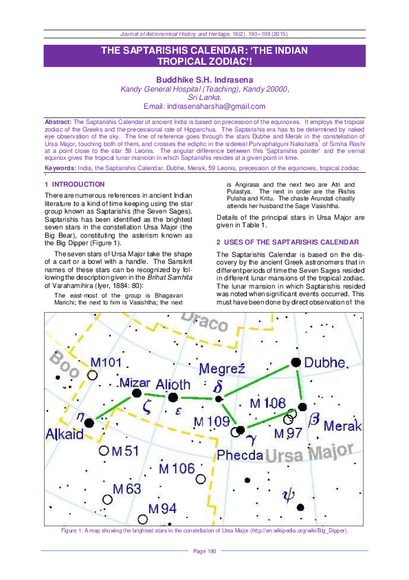 (PDF) The Saptarishis Calendar: 'The Indian tropical Zodiac'!