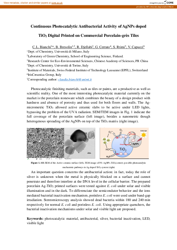 (PDF) Continuous Photocatalytic Antibacterial Activity of AgNPs doped ...