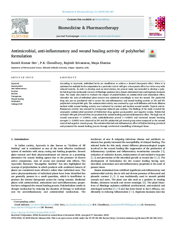 (PDF) Antimicrobial, anti-inflammatory and wound healing activity of ...
