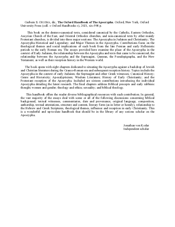 (PDF) Oxford Handbook of the Apocrypha