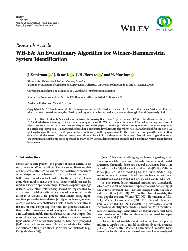 (PDF) WH-EA: An Evolutionary Algorithm for Wiener-Hammerstein System Identification