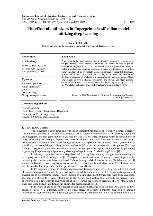 (PDF) The effect of optimizers in fingerprint classification model ... (PDF) The effect of optimizers in fingerprint classification model ...