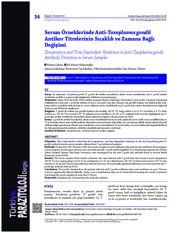 (PDF) Temperature and Time Dependent Variations in Anti-Toxoplasma ...
