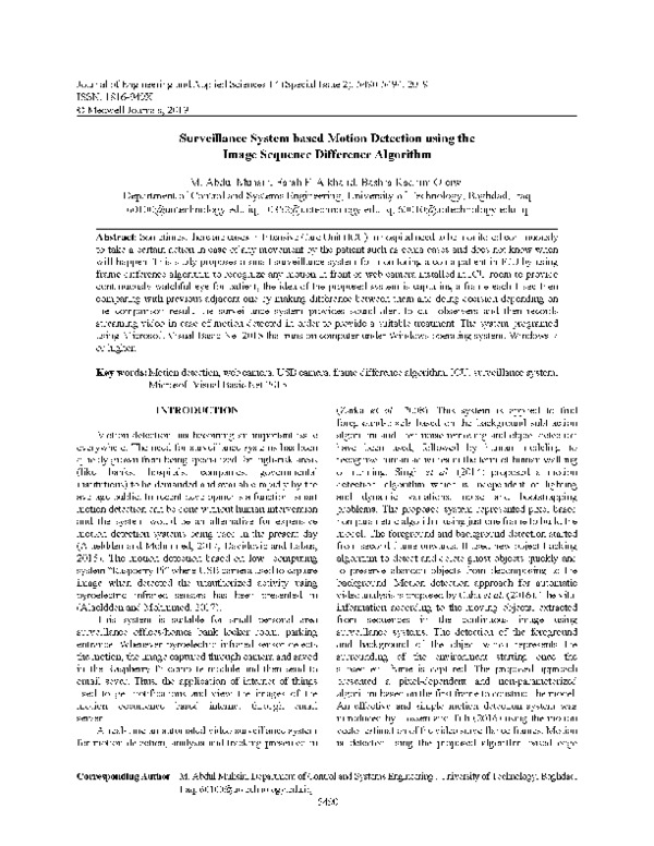 (PDF) Surveillance System based Motion Detection using the Image Sequence Difference Algorithm ...