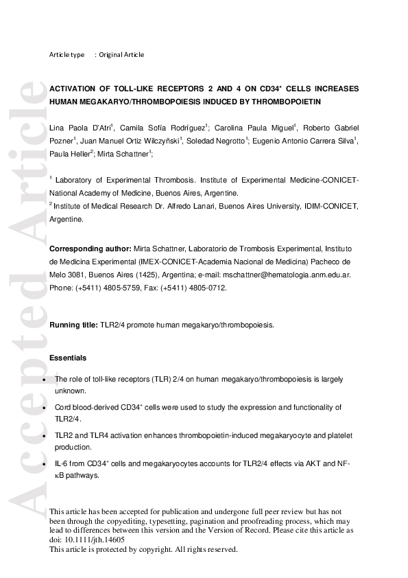 (PDF) Activation of toll‐like receptors 2 and 4 on CD34+ cells ...