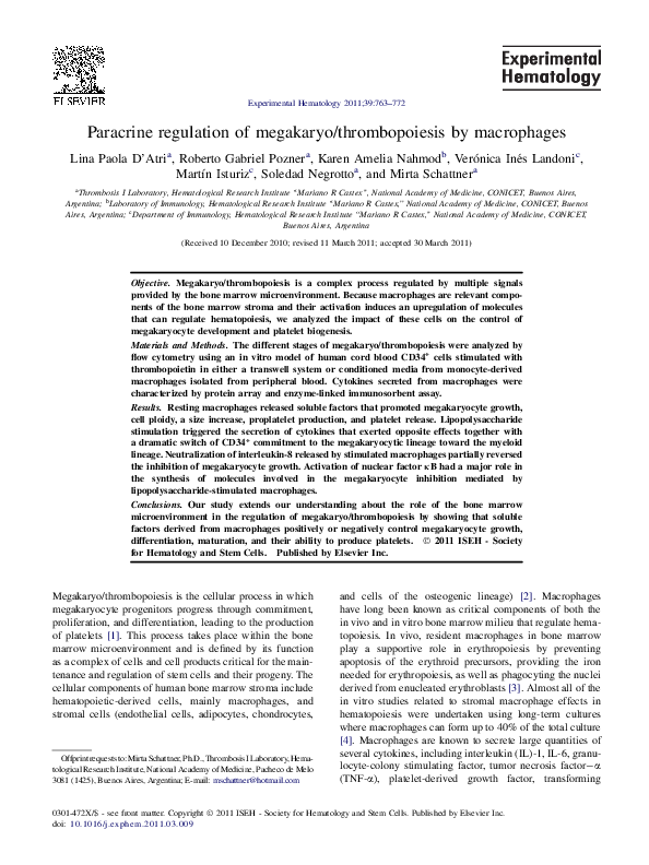 (PDF) Paracrine regulation of megakaryo/thrombopoiesis by macrophages