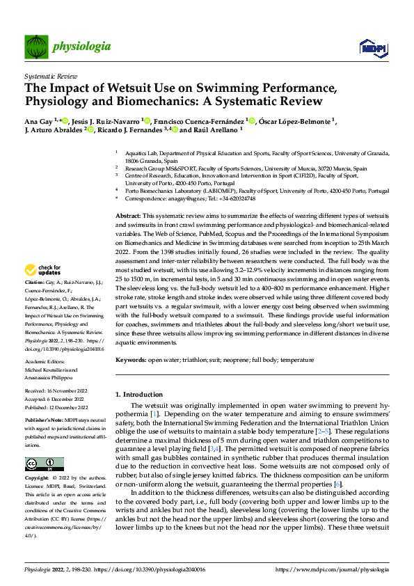 (PDF) The Impact of Wetsuit Use on Swimming Performance, Physiology and ...
