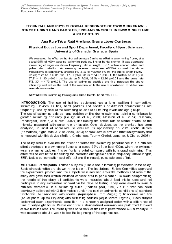(PDF) Of Swimming Crawl-Stroke Using Hand Paddles , Fins and Snorkel in ...