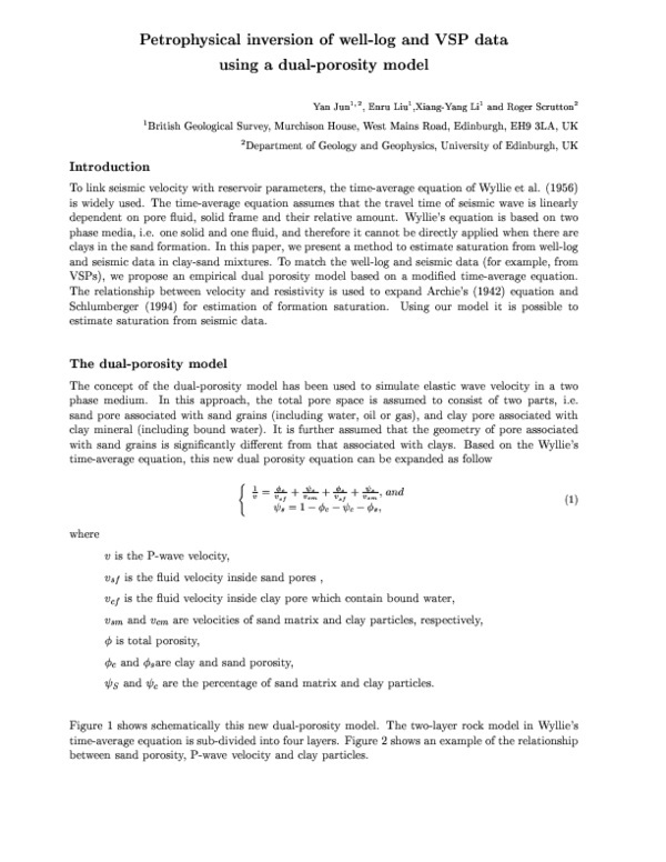 (PDF) Petrophysical Inversion of Well-Log and VSP Data Using a Dual-Porosity Model