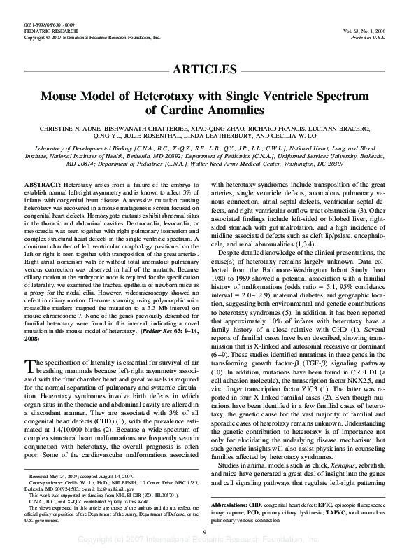 (PDF) Mouse Model of Heterotaxy with Single Ventricle Spectrum of ...