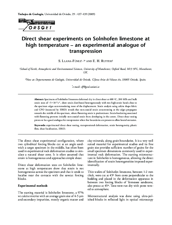 (PDF) Direct shear experiments on Solnhofen limestone at high ...