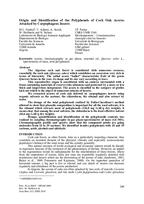(PDF) Origin and Identification of the Polyphenols of Cork Oak Acorns ...