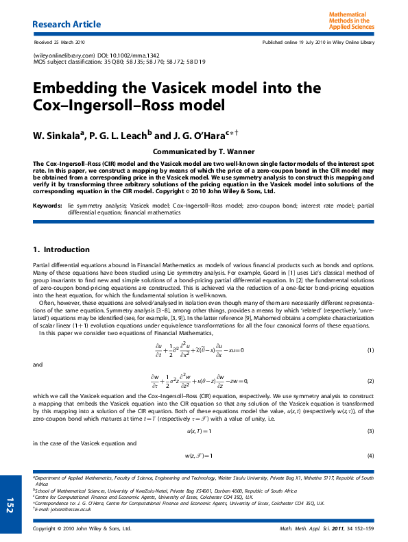 (PDF) Embedding the Vasicek model into the Cox-Ingersoll-Ross model