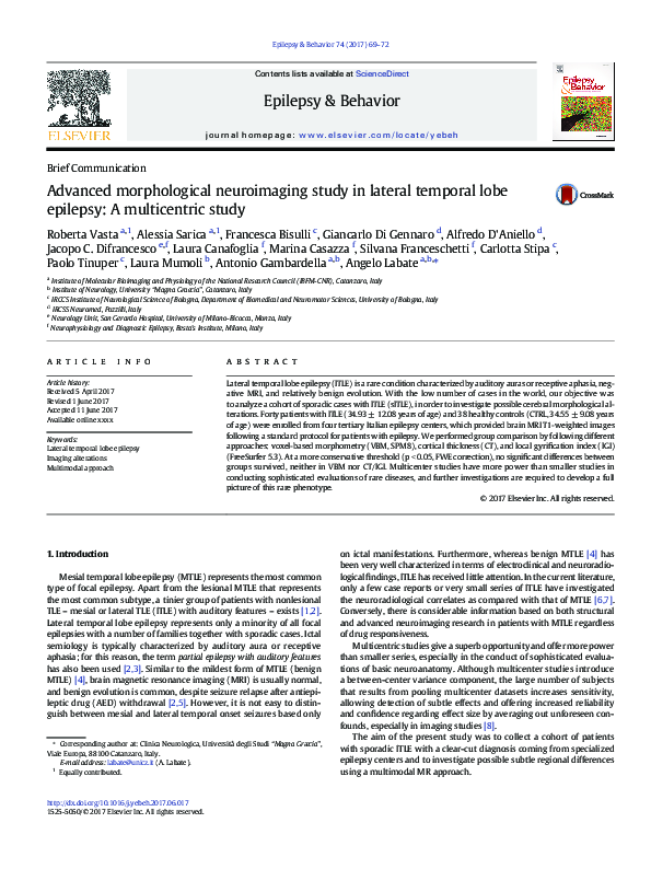(PDF) Advanced morphological neuroimaging study in lateral temporal lobe epilepsy: A ...