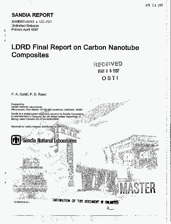 (PDF) LDRD final report on carbon nanotube composites
