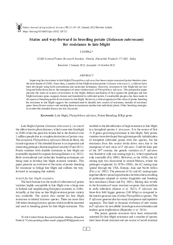 (PDF) Status and way-forward in breeding potato (Solanum tuberosum) for ...