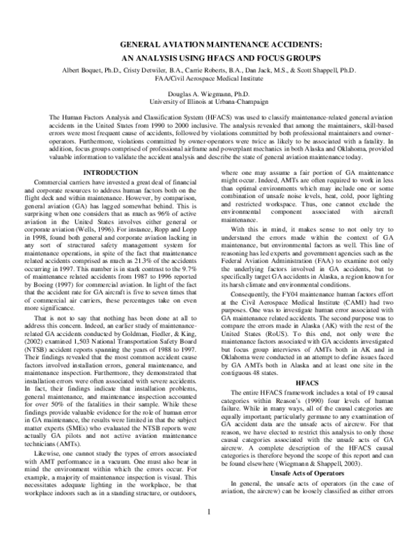 (PDF) General Aviation Maintenance Accidents: An Analysis Using Hfacs ...
