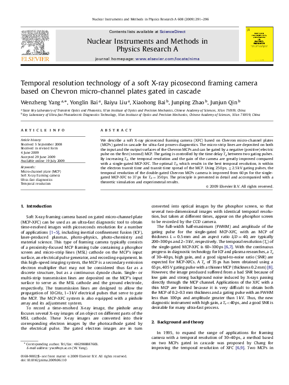 (PDF) Temporal resolution technology of a soft X-ray picosecond framing camera based on Chevron ...