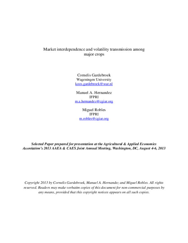 (PDF) Market Interdependence and Volatility Transmission Among Major Crops