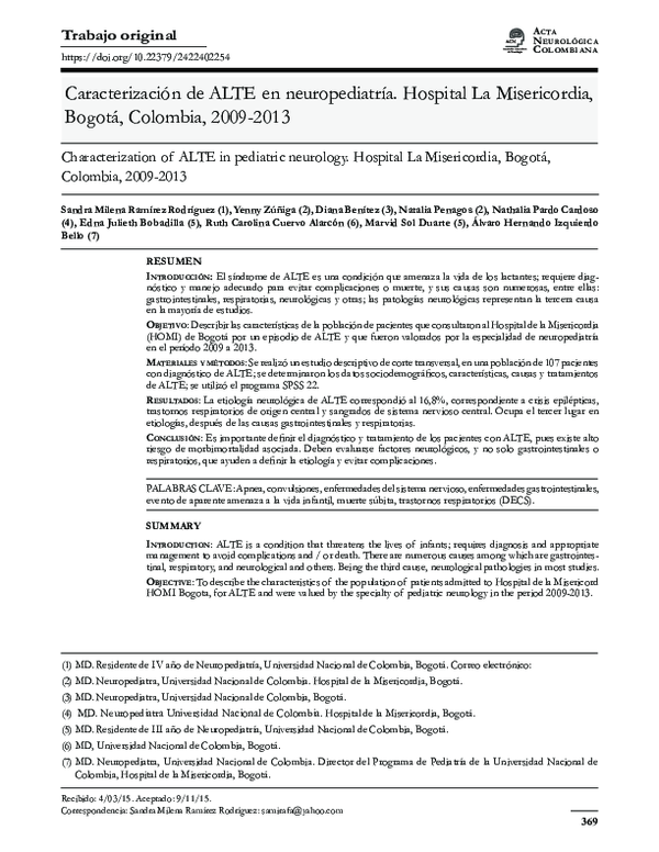 (PDF) Characterization of ALTE in pediatric neurology. Hospital La ...