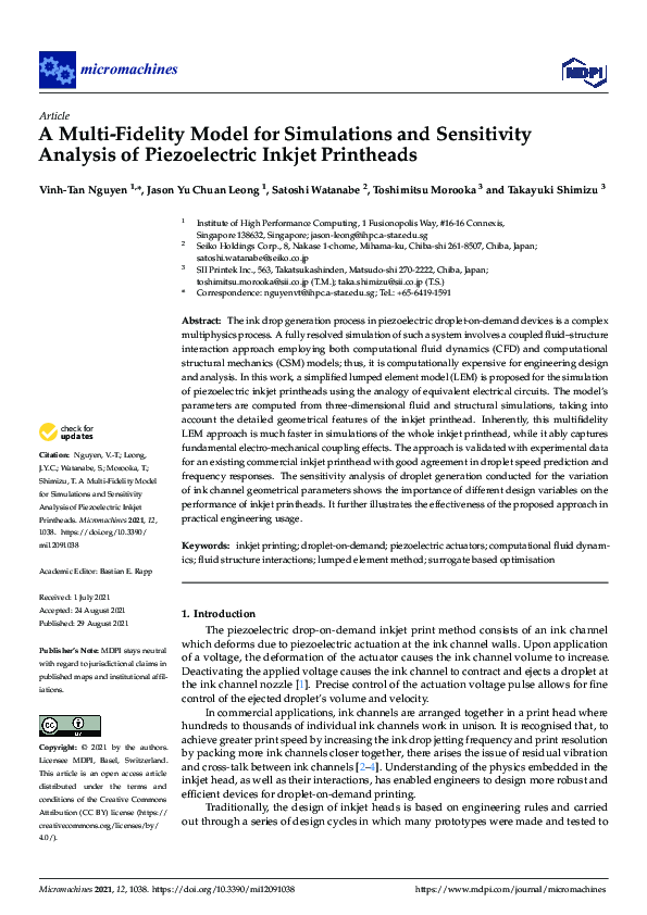 (PDF) A Multi-Fidelity Model for Simulations and Sensitivity Analysis of Piezoelectric Inkjet ...