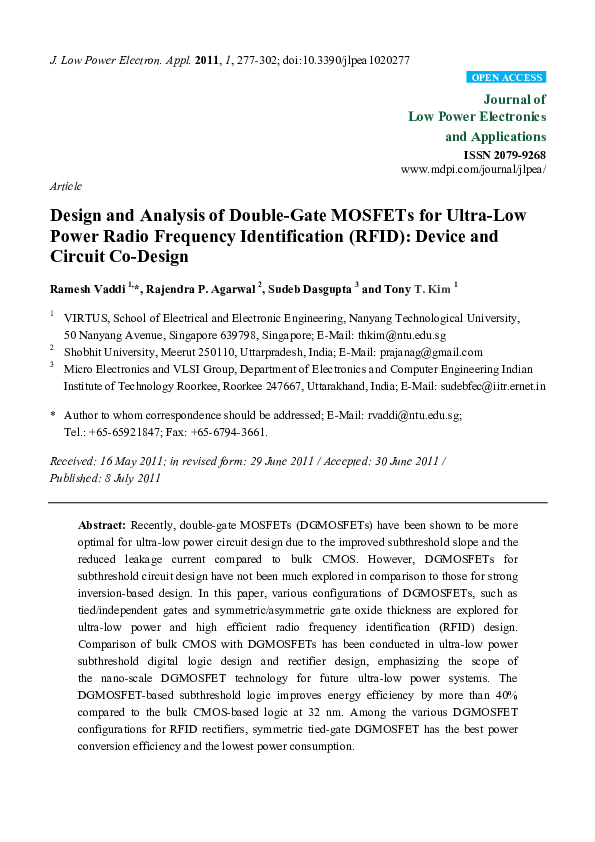 (PDF) Design and Analysis of Double-Gate MOSFETs for Ultra-Low Power ...