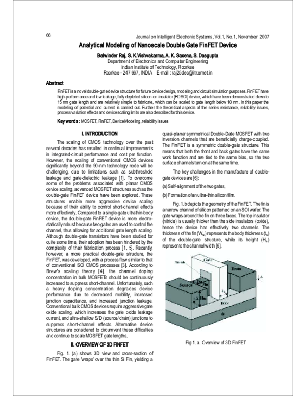 (PDF) Analytical Modeling of Nanoscale Double Gate FinFET Device