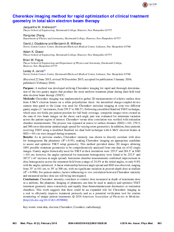 (PDF) Cherenkov imaging method for rapid optimization of clinical ...