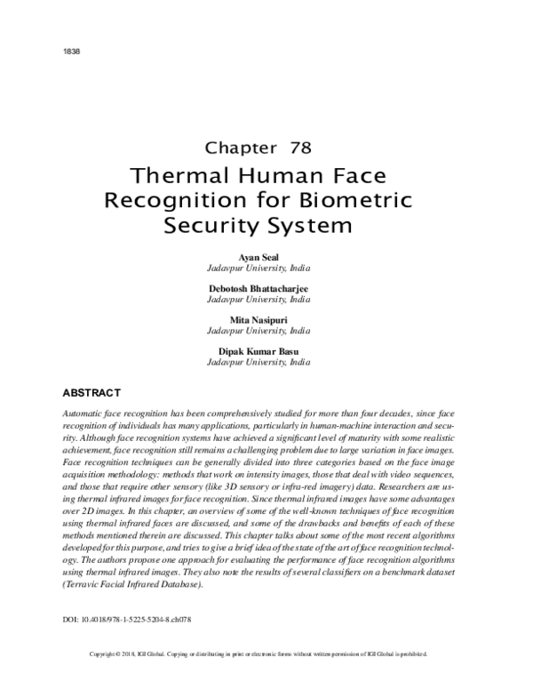 (PDF) Thermal Human Face Recognition for Biometric Security System