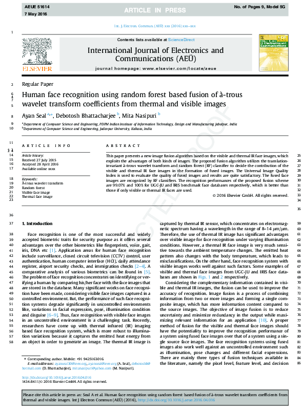 Pdf Human Face Recognition Using Random Forest Based Fusion Of à