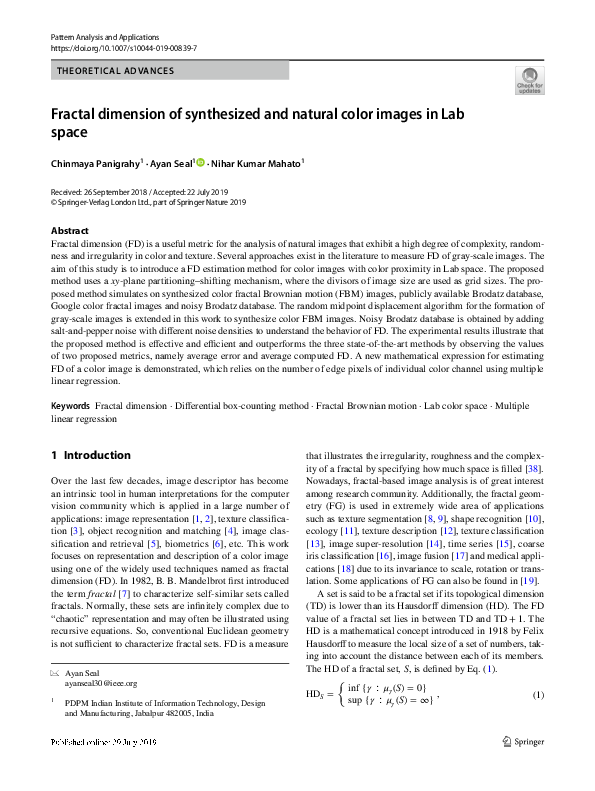 (PDF) Fractal dimension of synthesized and natural color images in Lab space