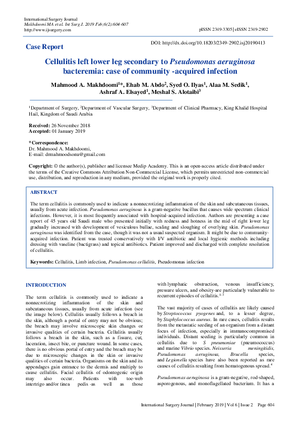 (PDF) Cellulitis left lower leg secondary to Pseudomonas aeruginosa ...
