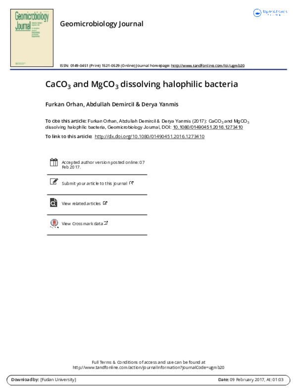 (PDF) CaCO3and MgCO3Dissolving Halophilic Bacteria