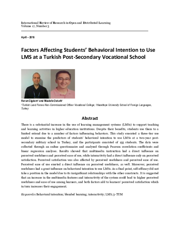 (PDF) Factors Affecting Students’ Behavioral Intention to Use LMS at a Turkish Post-Secondary ...