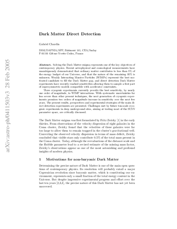 (PDF) Dark Matter: Direct Detection
