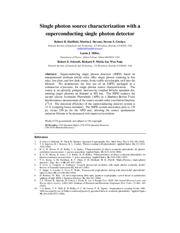 Pdf Single Photon Source Characterization With A Superconducting Single Photon Detector