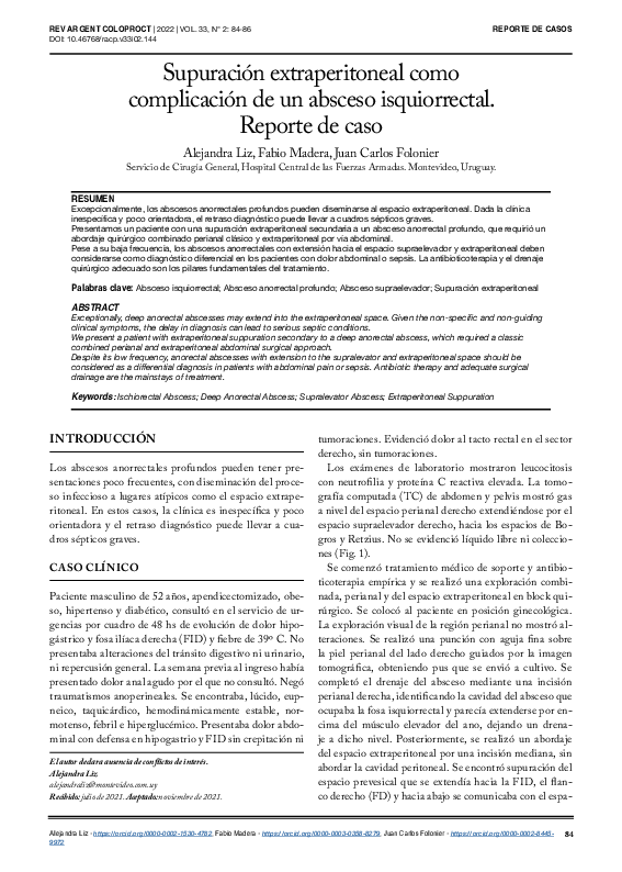 (PDF) Supuración extraperitoneal como complicación de un absceso ...